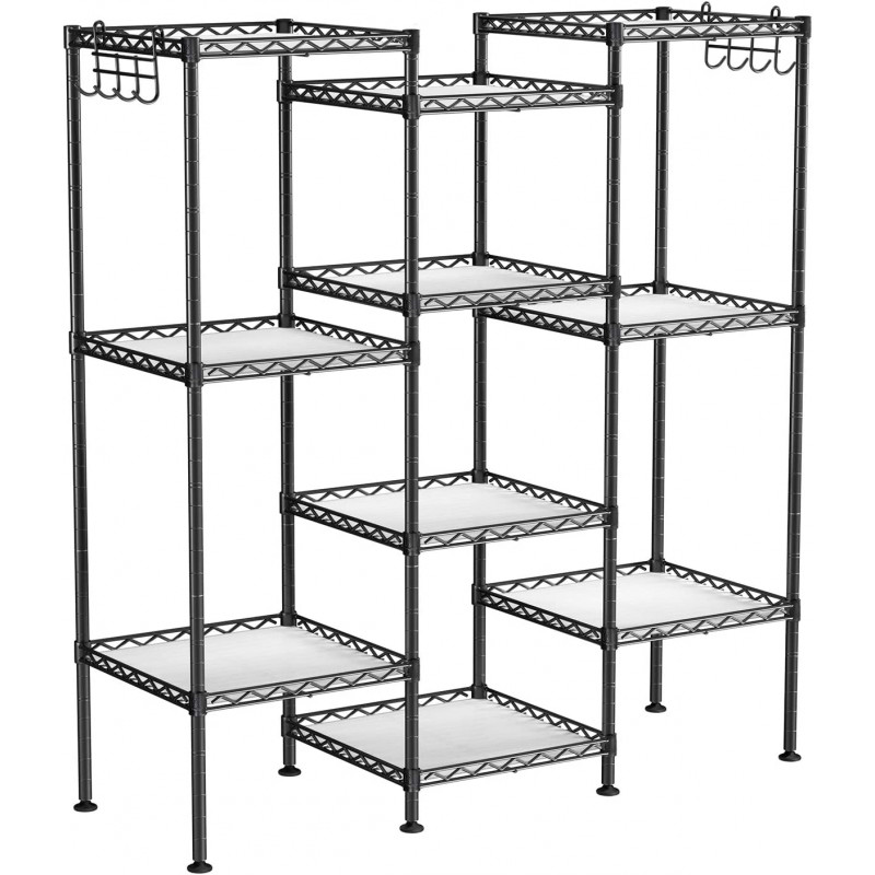 Tunn Hylla Metall 30x30x123,5 cm Flexibel Hyllor med krokar - svart