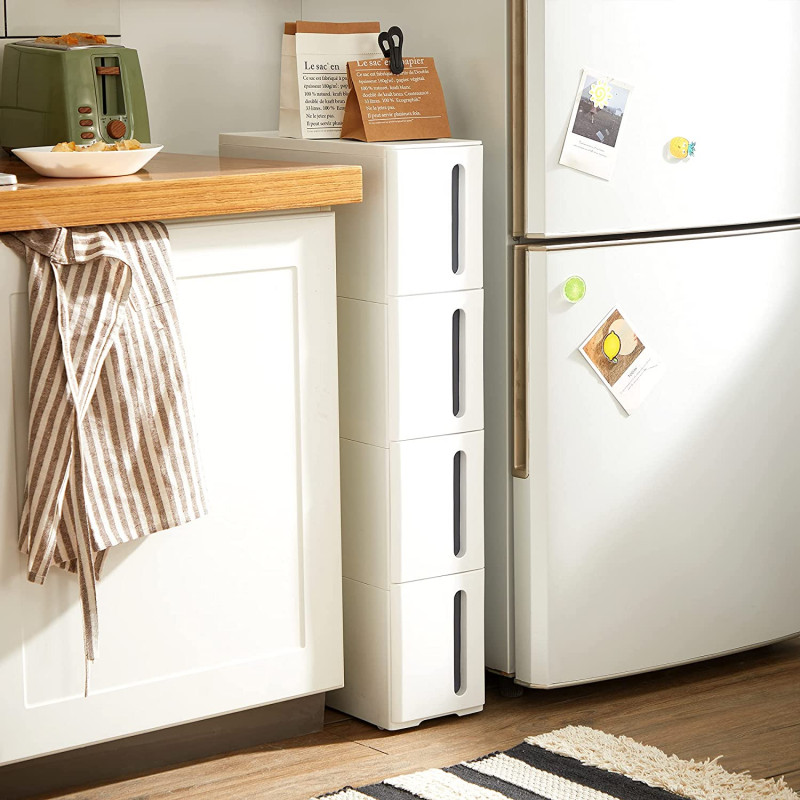 Tunn Förvaring 4 Lådor 45 x 17 x 84 cm Rullbar Vit Plast