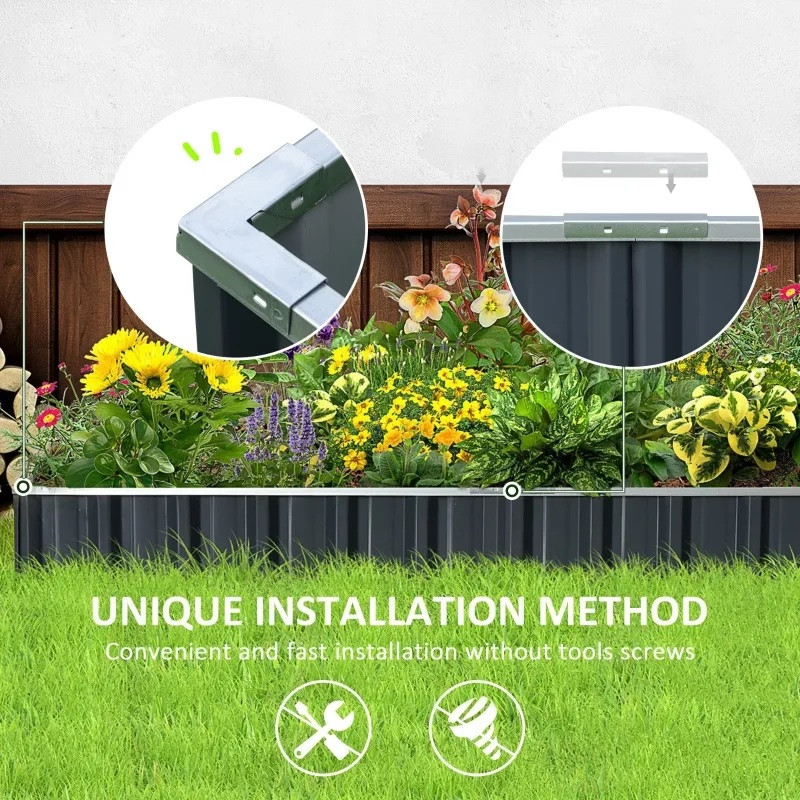 Odlingslåda Järn 258 x 90 x 30 cm med Växtskyltar, Handskar DIY Mör...