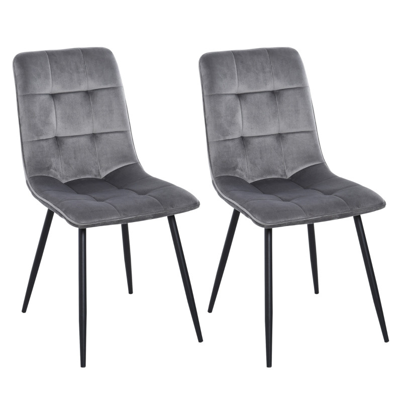 2x Matstolar Sammet Grå och Svart 45 x 63 x 90 cm