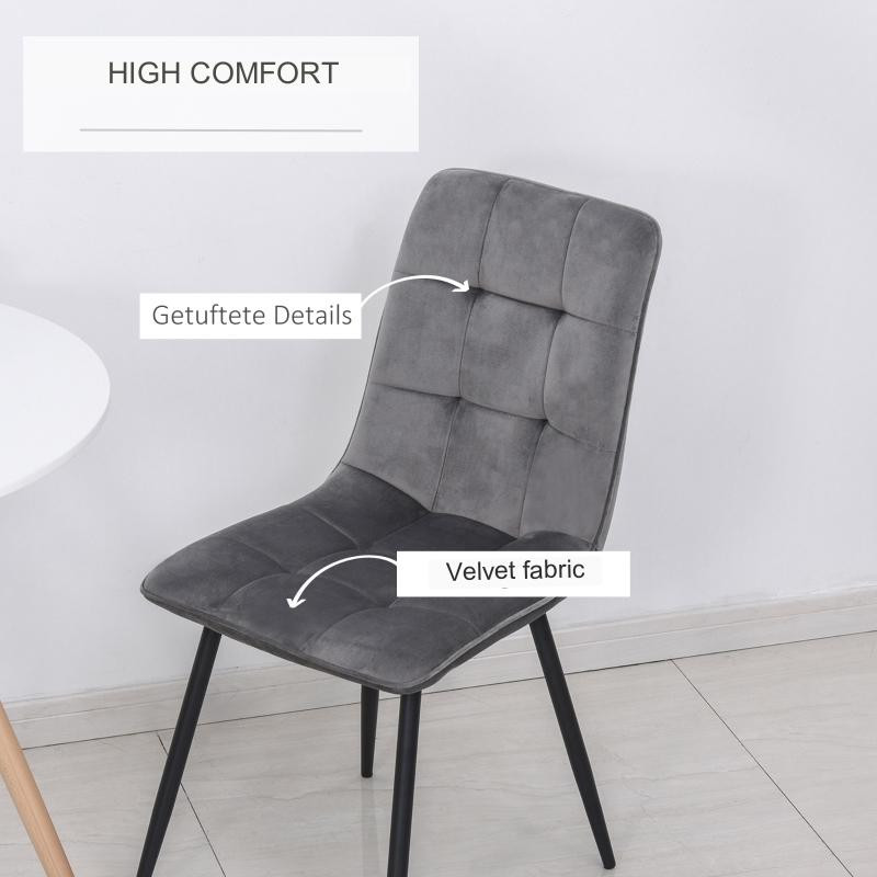 2x Matstolar Sammet Grå och Svart 45 x 63 x 90 cm