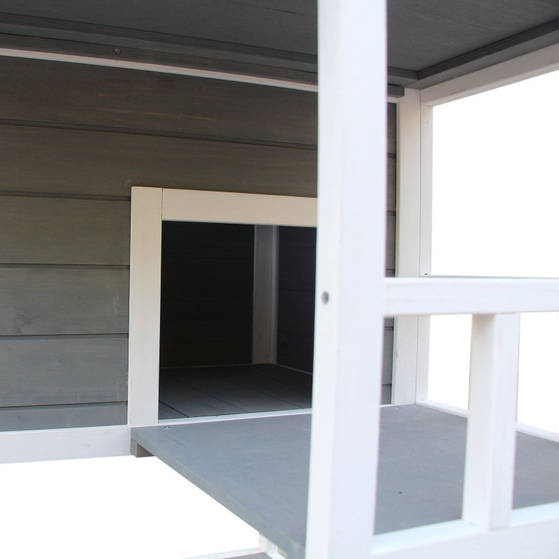 Katthus utomhus 4 våningar med trappor & grottor 75,5×75×137 cm grå...