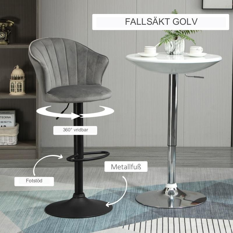 Barstolar Set Blomma Ryggstöd Höjdjusterbar Sammet Grå