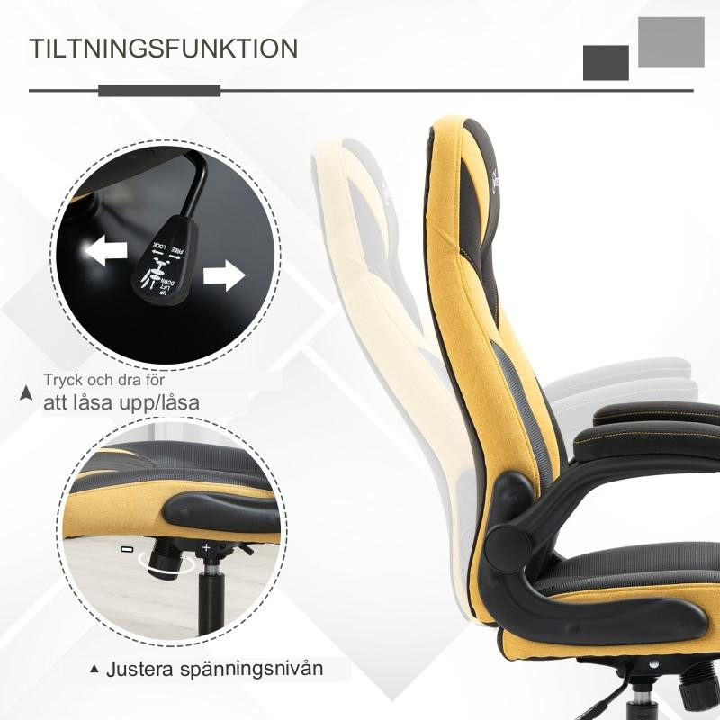 Gaming Stol Rundbas Fällbara Armstöd Svart / Gul