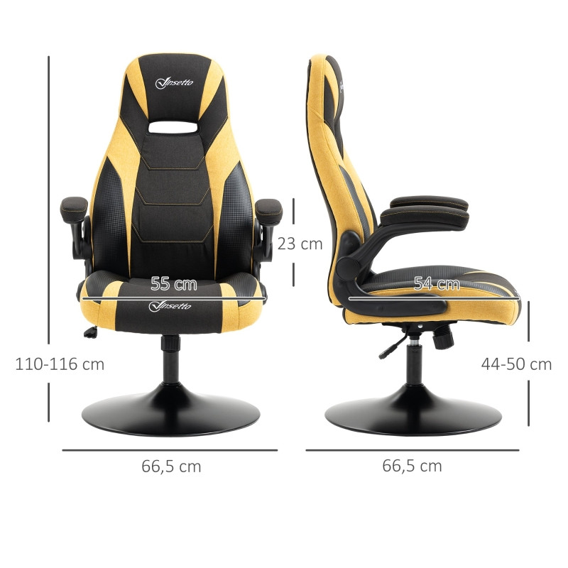 Gaming Stol Rundbas Fällbara Armstöd Svart / Gul