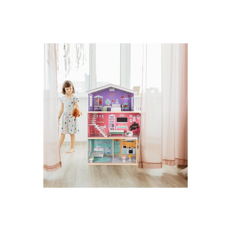 XXL Lekhus - Dockhus i Trä med Möbeltillbehör för barn 114 cm