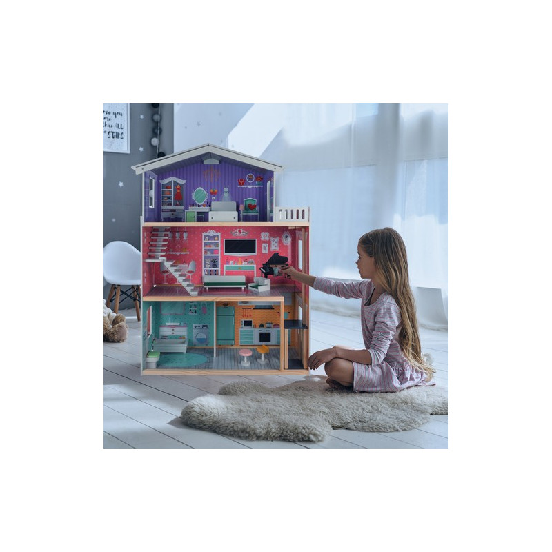 XXL Lekhus - Dockhus i Trä med Möbeltillbehör för barn 114 cm