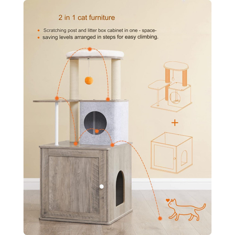 Lyx Klösträd med Stor katthus i trä 118 cm Greige