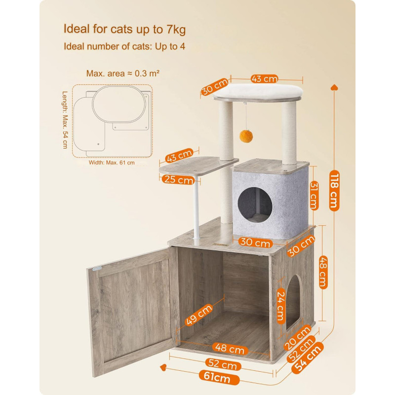 Lyx Klösträd med Stor katthus i trä 118 cm Greige