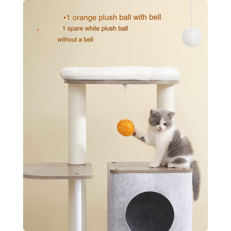 Lyx Klösträd med Stor katthus i trä 118 cm Greige