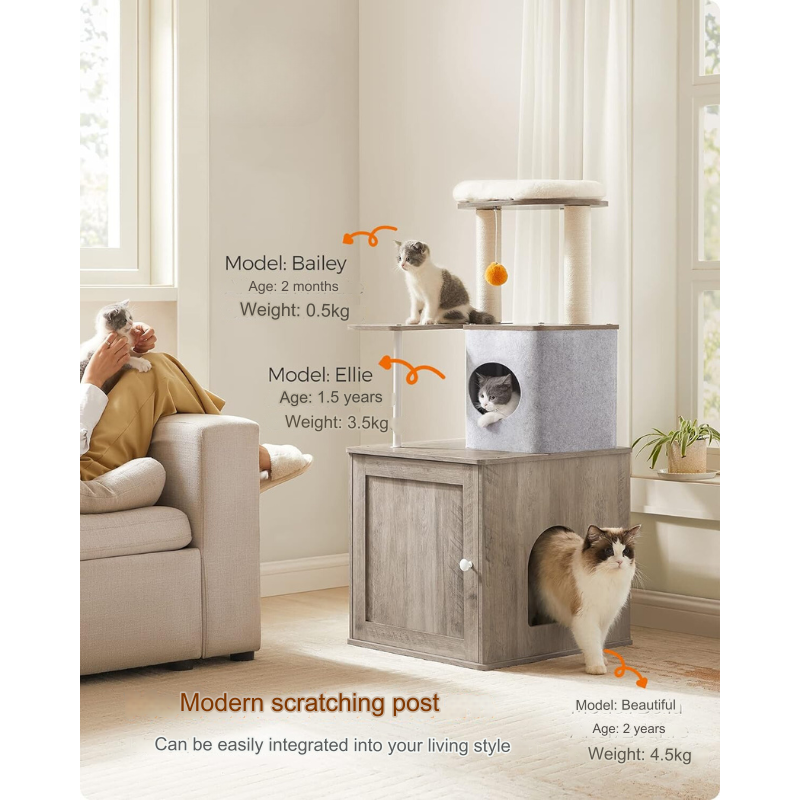 Lyx Klösträd med Stor katthus i trä 118 cm Greige