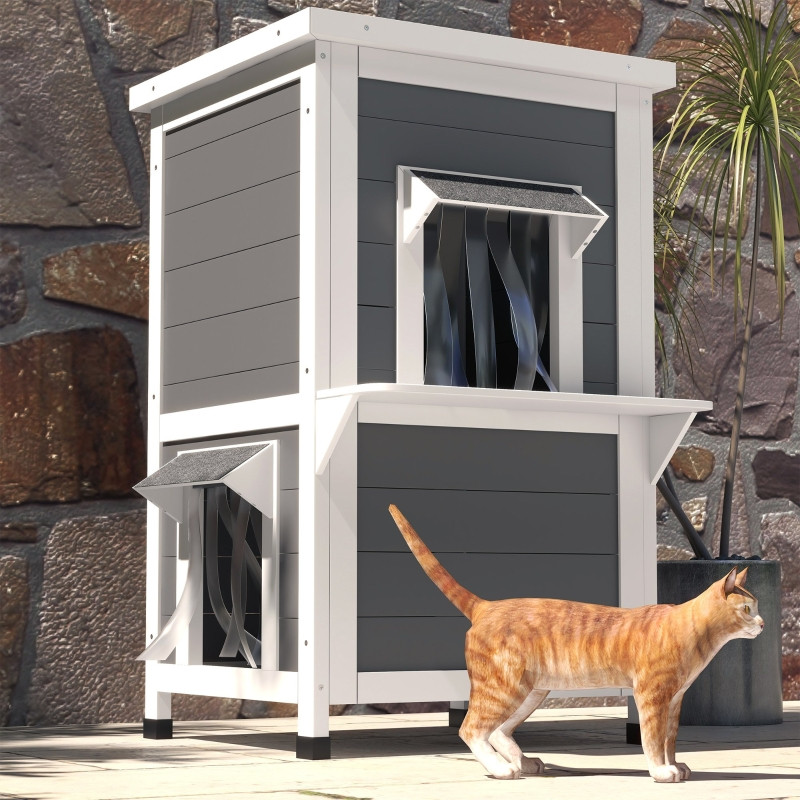 Ute Katthus, 2-vånings, Grå 60 x 60 x 81 cm