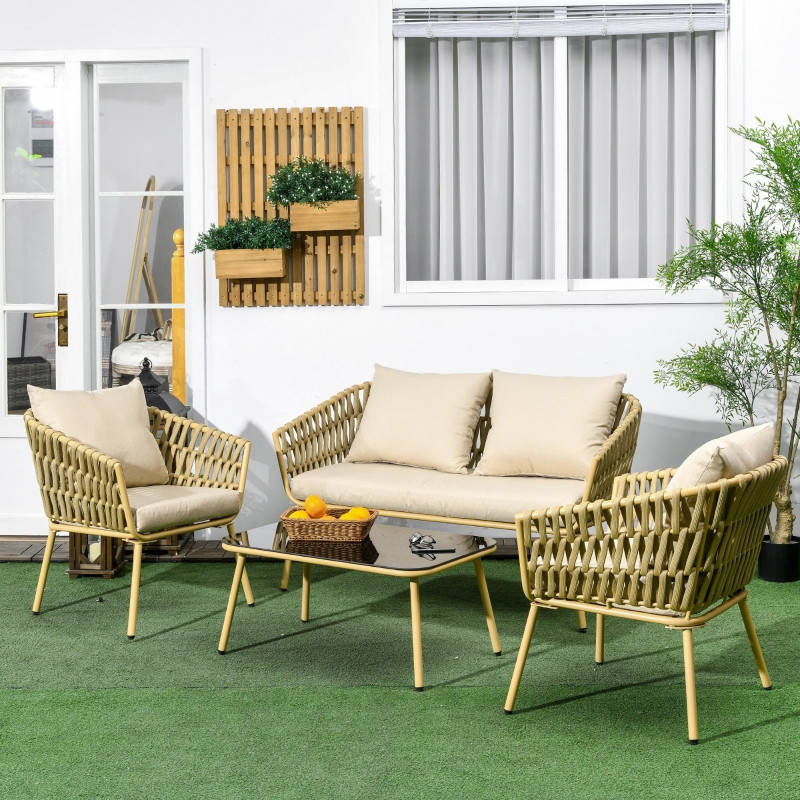 Loungeset 4 Sitis med Glasbord - Rotting Khaki