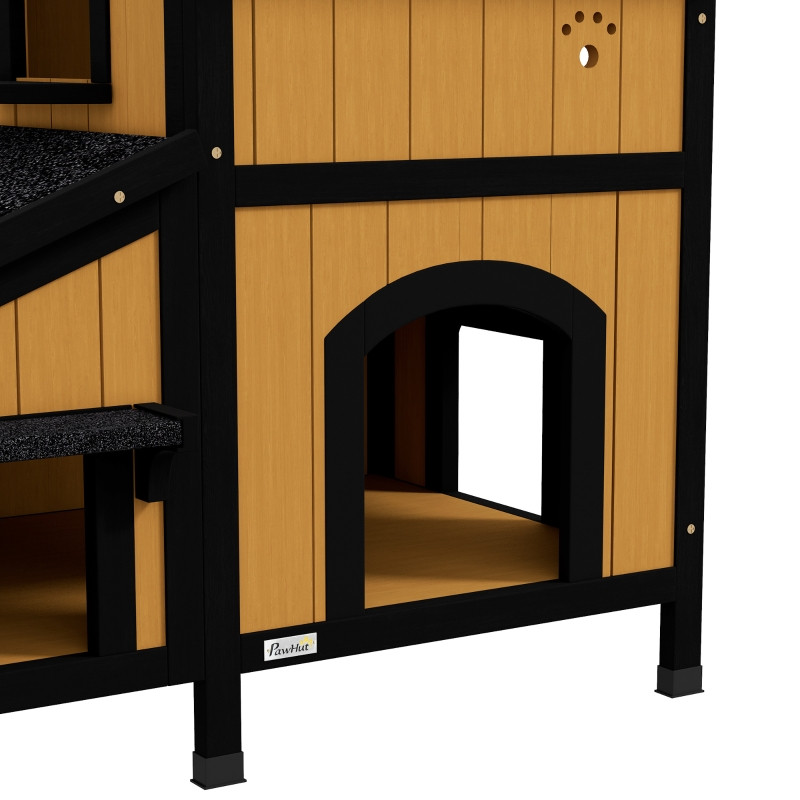 Katthus utomhus 3 grottor 96×65×85,5 cm brun/svart gran med asfaltt...