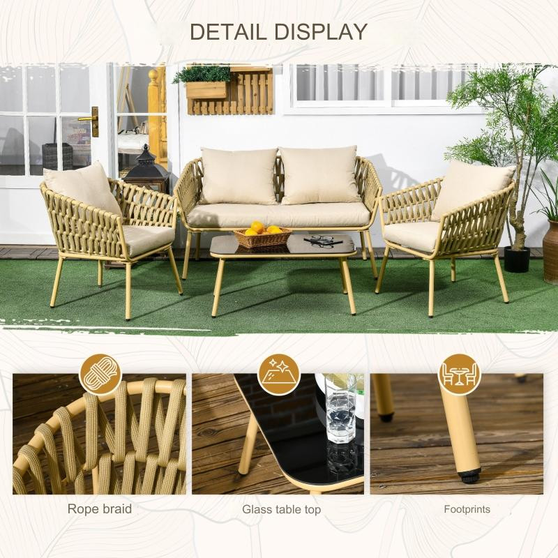 Loungeset 4 Sitis med Glasbord - Rotting Khaki