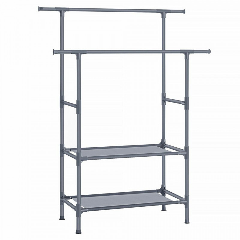Klädställning med Två Hyllor Metall Grå
