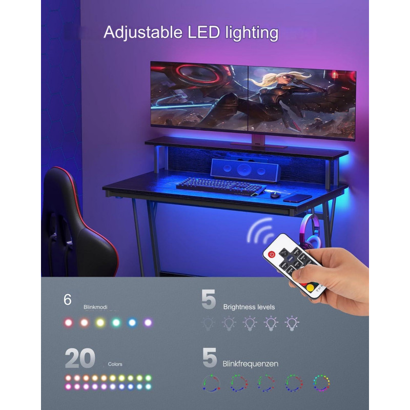 Gamingbord med Skärmstativ, Inbyggd Belysning och Eluttag 100 x 60 ...