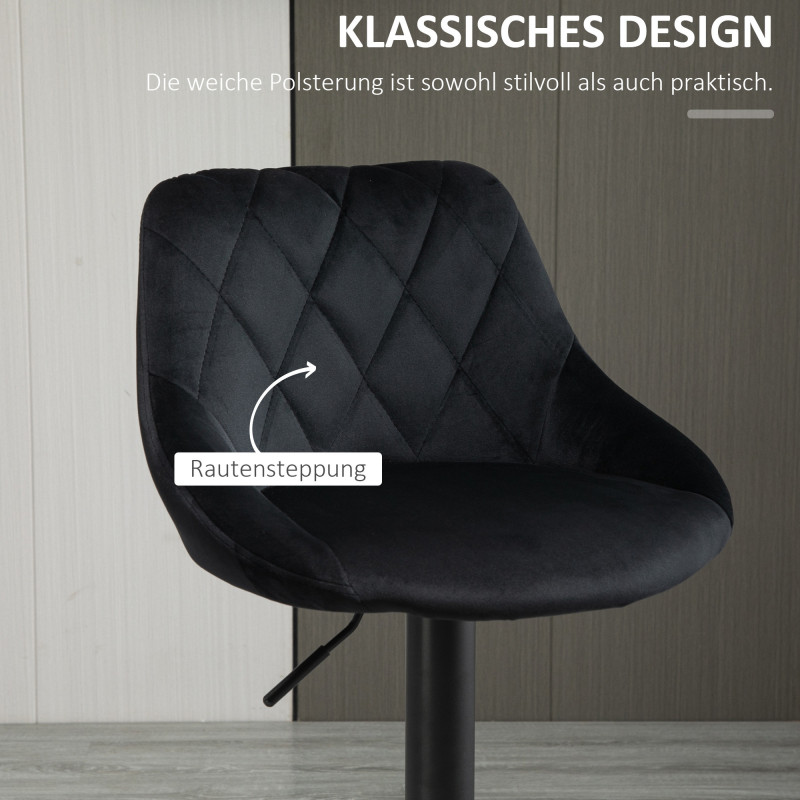 Barstolar 2-pack Höj- och Sänkbar med Fotstöd Sammet Svart