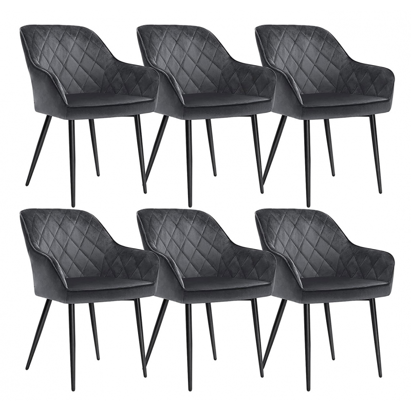 Matstolar 6-pack Svart Sammet Loungefåtölj Armstöd Metallben Ergono...