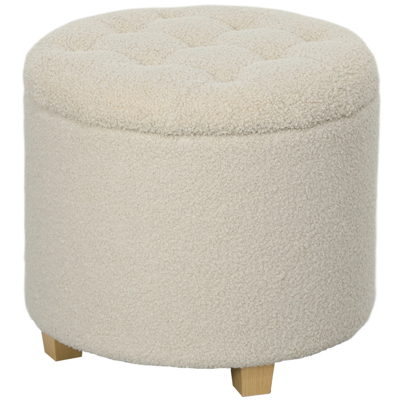 Rund Pall med Förvaringsutrymme Teddy Fleece Krämvit