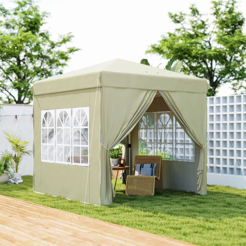 Popup Paviljong med sidoväggar och bärväska 2,5 x 2,5 m Gräddvit