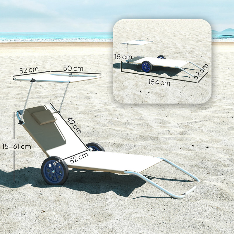 Solstol Set med Solskydd – 2 Fällbara Strandsäng med Justerbart Ryg...