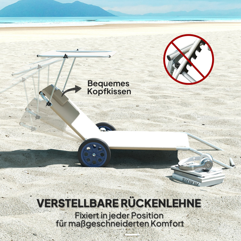 Solstol Set med Solskydd – 2 Fällbara Strandsäng med Justerbart Ryg...