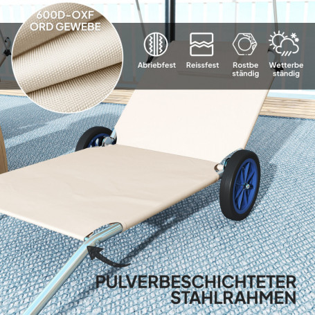 Solstol Set med Solskydd – 2 Fällbara Strandsäng med Justerbart Ryg...