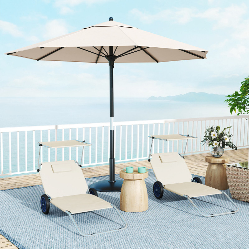 Solstol Set med Solskydd – 2 Fällbara Strandsäng med Justerbart Ryg...