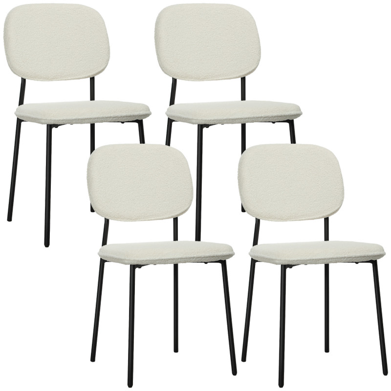 4-pack Matstolar med Bouclétyg och Svart Stålram – Modern Design