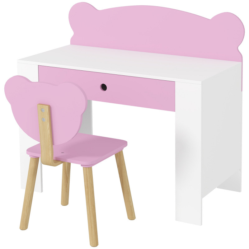 Barn Skrivbord med Stol, Förvaring - Rosa björndesign – 80 x 41 x 7...