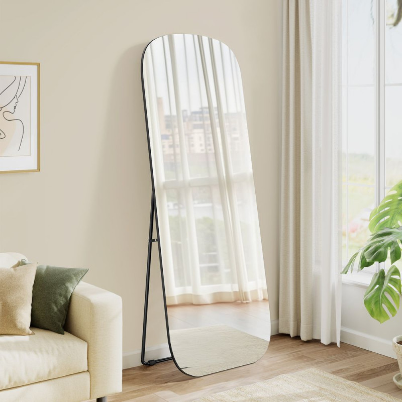 Golvspegel 160 x 50 cm – Bläcksvart, Härdat Glas & Aluminiumram