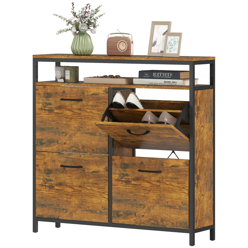 Skoskåp med 4 fällbara lådor och öppen hylla – Industriell Vintage ...